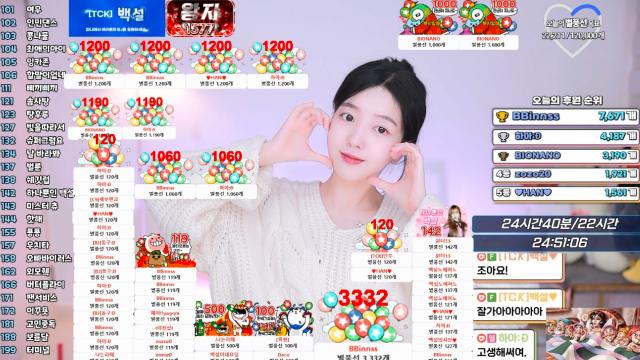 신입여캠) 24시간 40분 완료,,,,,!!! 백플단 상시모집중 TCK 홍빠 ♥ | SOOP VOD