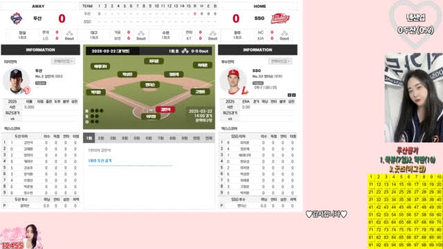 [두산편파♥소소양]개막전 두산 VS SSG | SOOP VOD