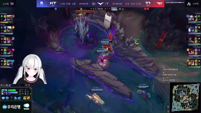 [클립]T1 vs KT 4세트 케리아 바론 스틸 / 몽나 반응 | SOOP VOD