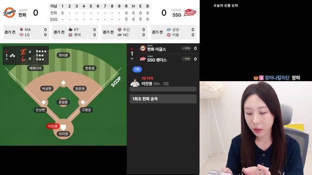 [한화편파/장아나]한화:SSG 엄상백선발 | SOOP VOD